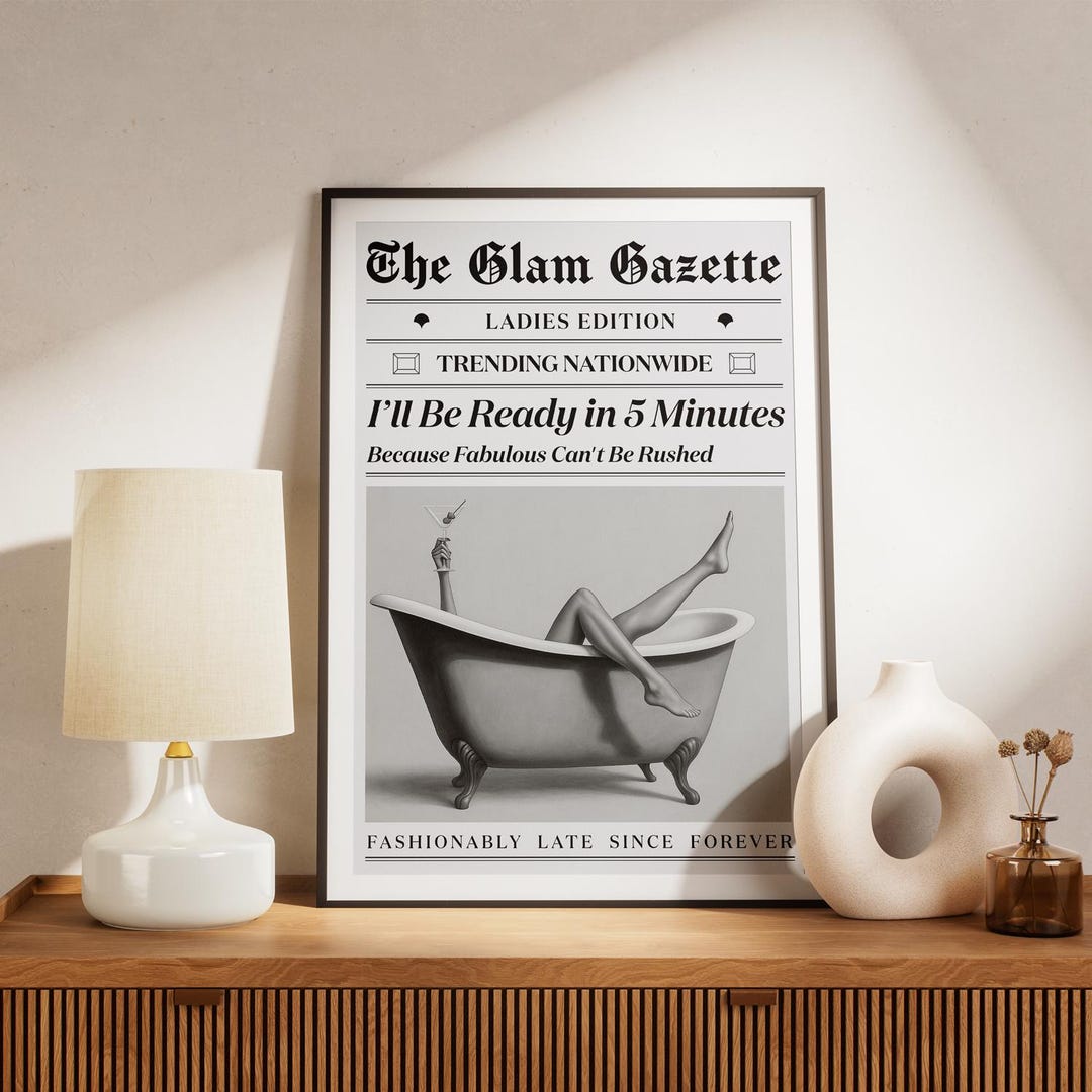 Vintage Newspaper Print, Trendy Bathroom Wall Art, Funny Martini Poster ...