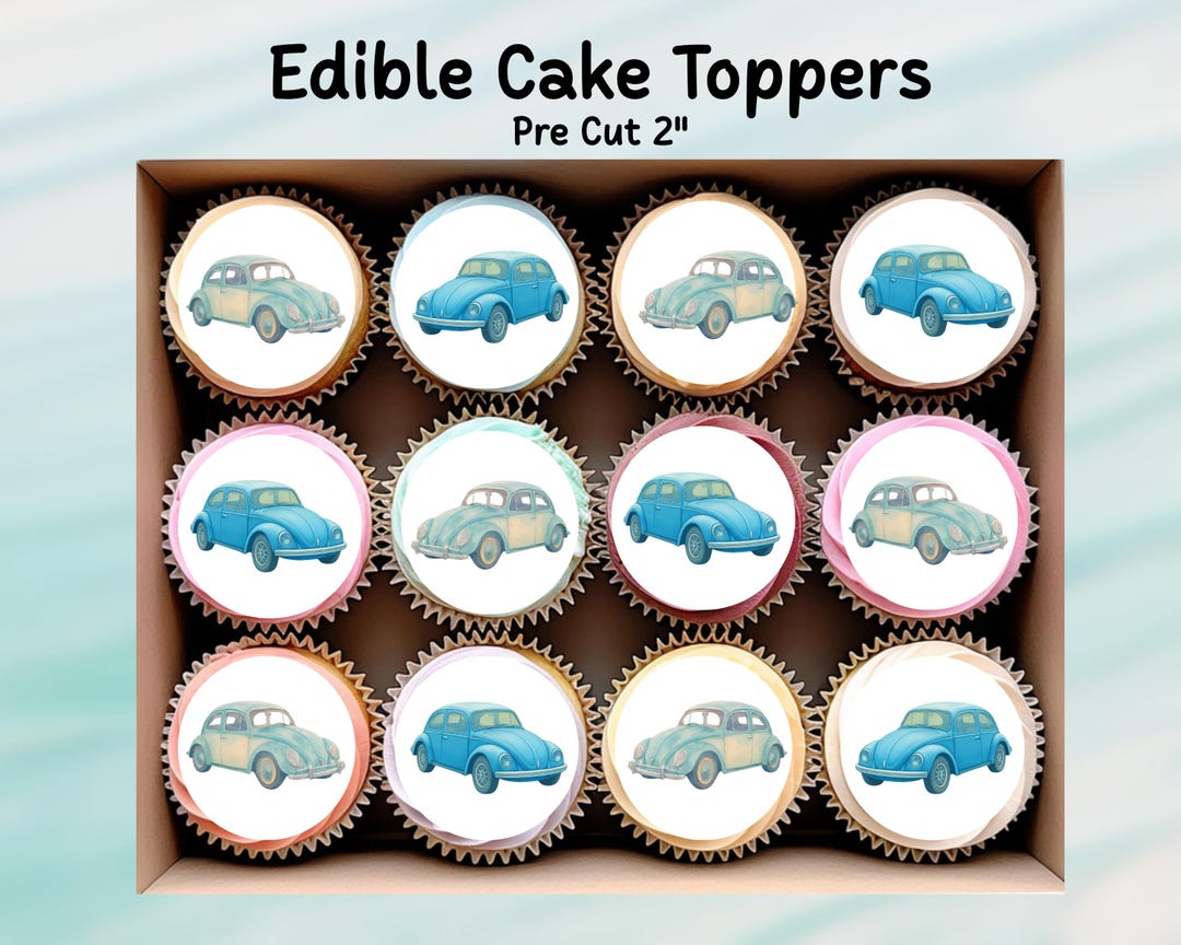 VW Beetle Edible Cupcake Toppers 12 X 2"– Pre Cut Wafer Paper, Card or ...