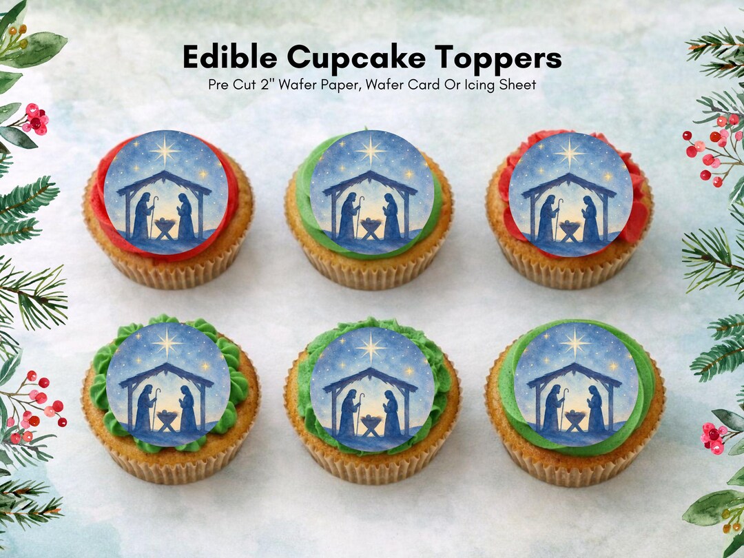 Christmas Nativity Edible Cupcake Toppers 12 X 2" Wafer Paper, Card, or ...