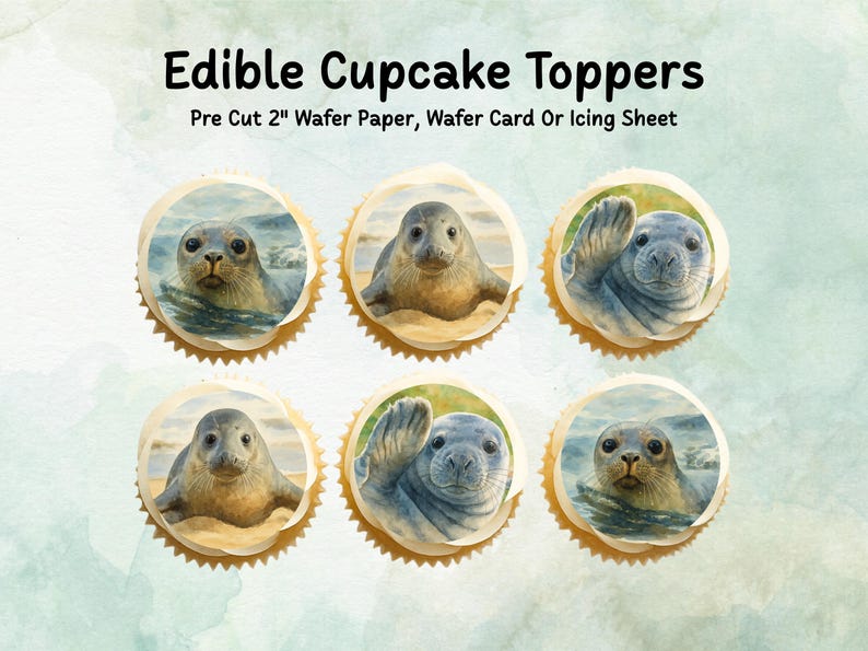 Seal Edible Cupcake Toppers 12 X 2"– Pre Cut Wafer Paper, Card or Icing ...
