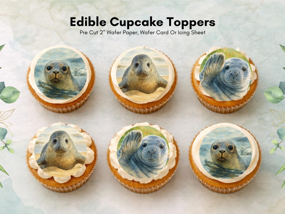 Seal Edible Cupcake Toppers – 12 X 2" Wafer Paper, Card or Icing - Etsy