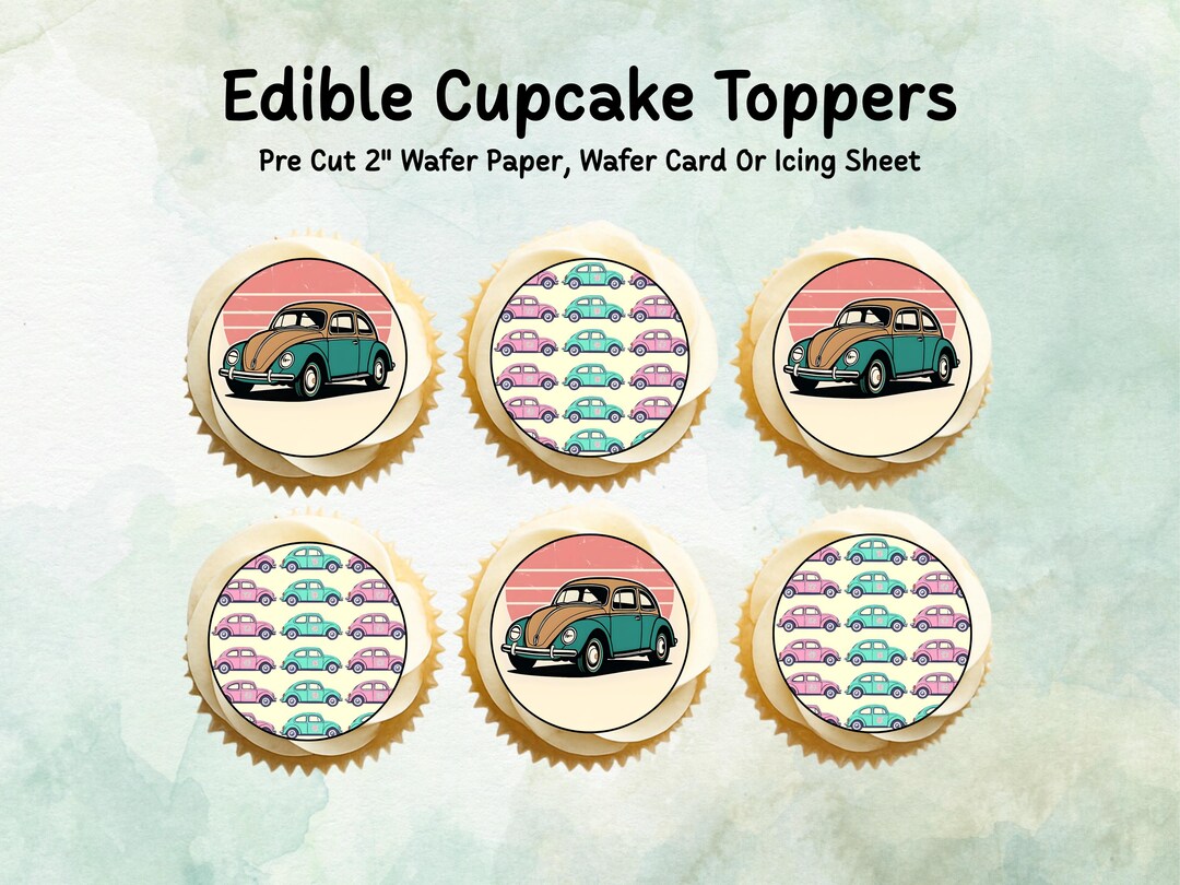 VW Beetle Edible Cupcake Toppers 12 X 2"– Pre Cut Wafer Paper, Card or ...