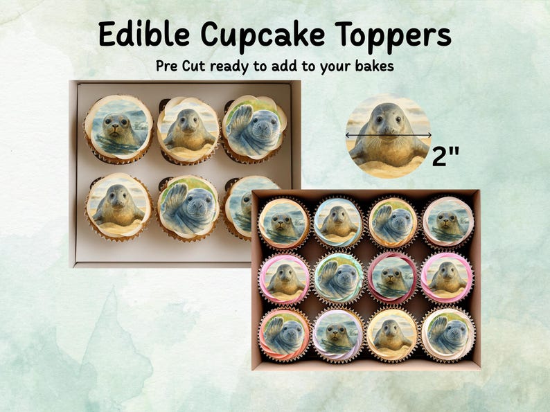 Seal Edible Cupcake Toppers 12 X 2"– Pre Cut Wafer Paper, Card or Icing ...