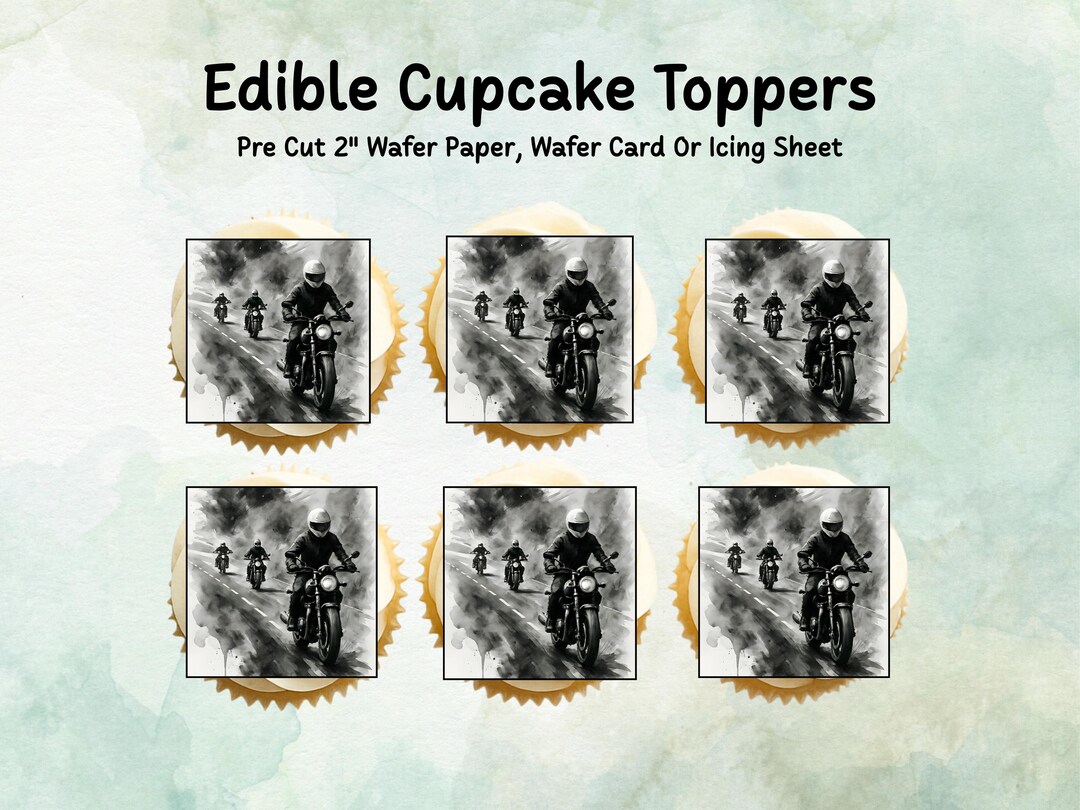 Motorbike Edible Cupcake Toppers 12 X 2" – Pre Cut Wafer Paper, Card or ...
