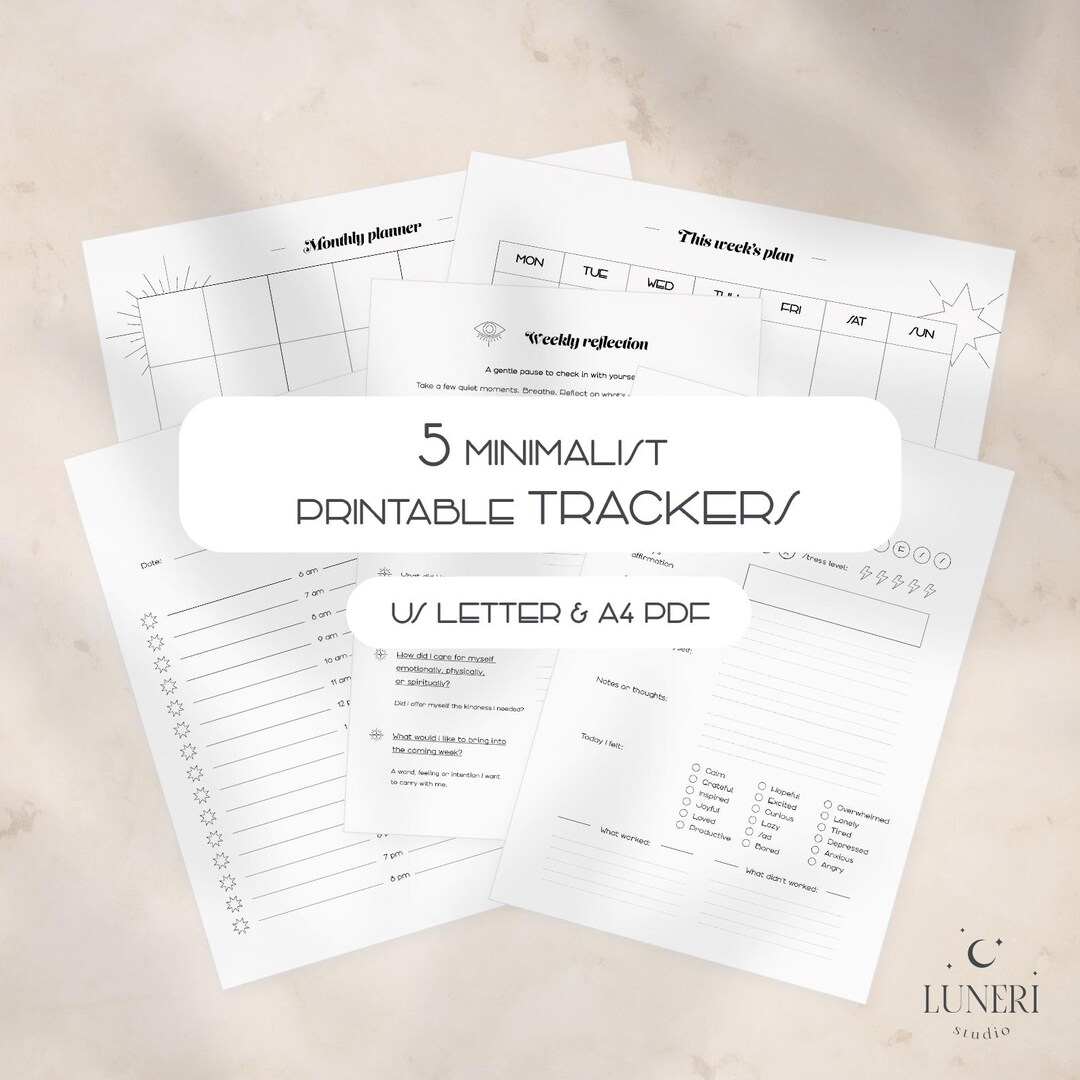 Printable Minimalist Planner Bundle – Daily, Weekly, Monthly Trackers ...