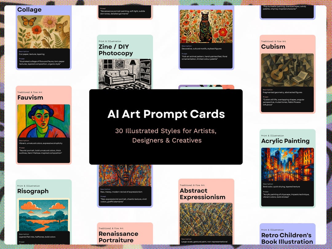 AI Art Prompt Cards – 30 Illustrated Styles for Artists, Designers ...