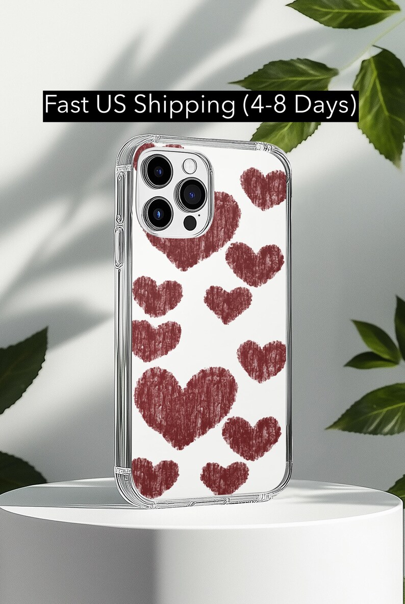 Cute Red Scribble Heart Clear iPhone 17 16 15 14 Pro Max Case | Hand ...