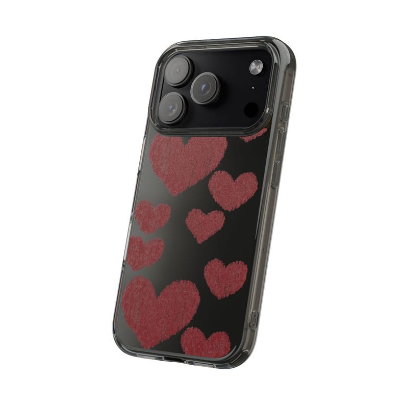 Cute Red Scribble Heart Clear iPhone 17 16 15 14 Pro Max Case | Hand ...