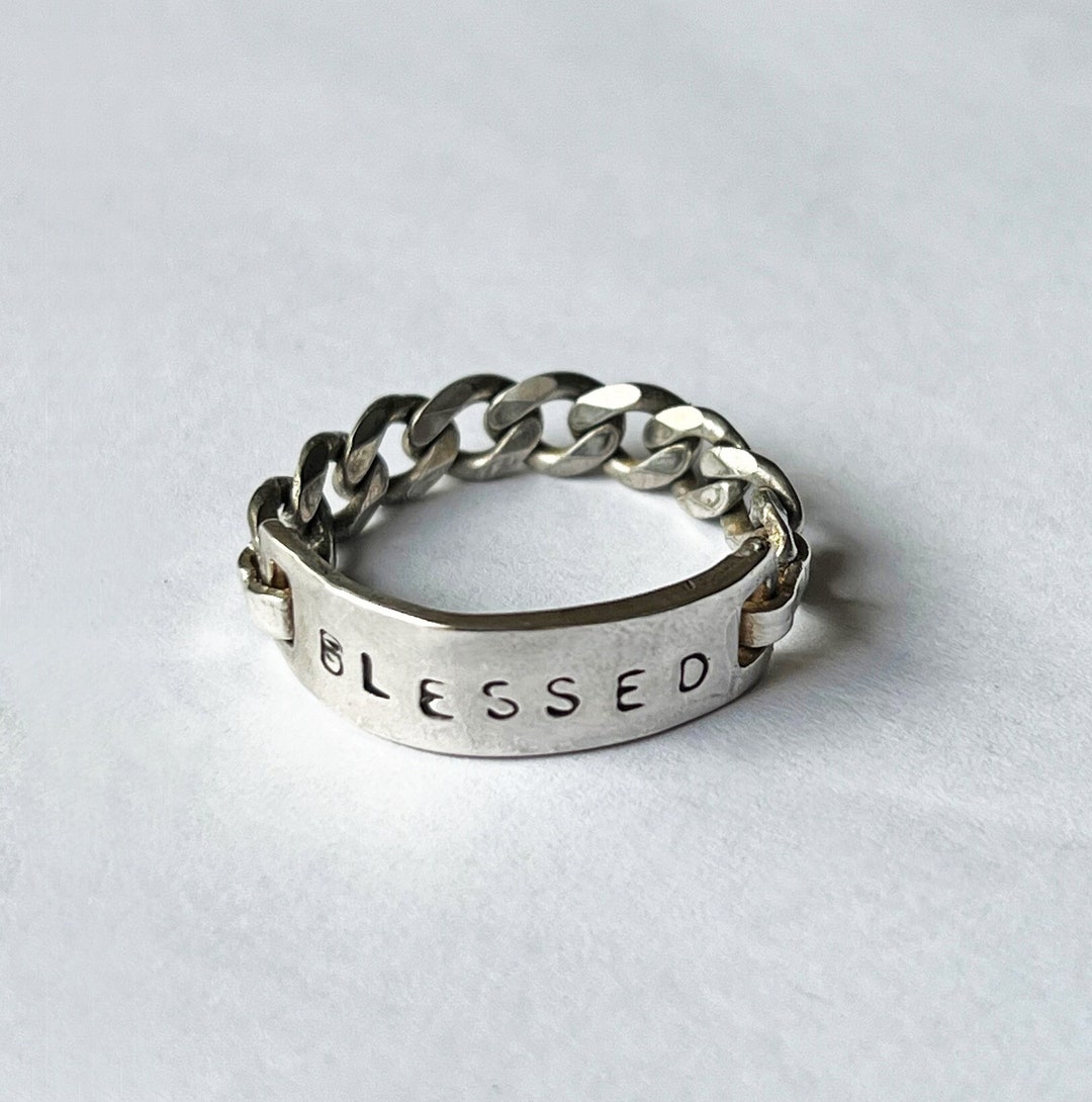 Sterling Curb Chain Ring Blessed - Etsy