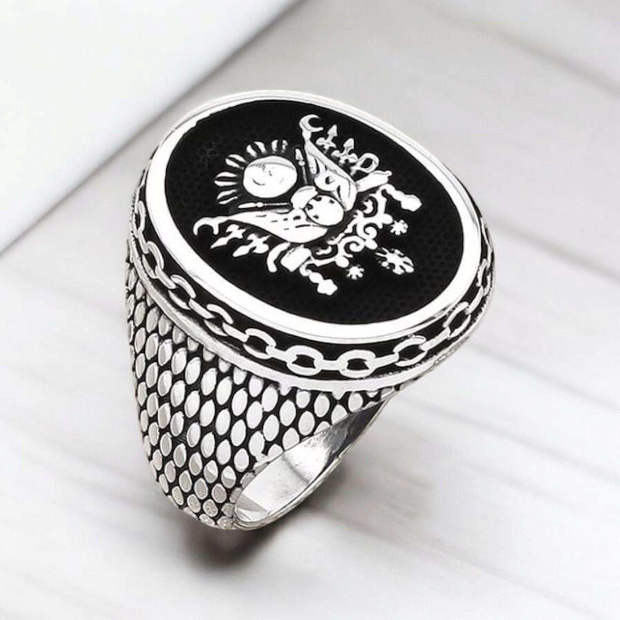 Ottoman Coat of Arms Signet Ring: 925 Sterling Silver Snake Scale Band ...