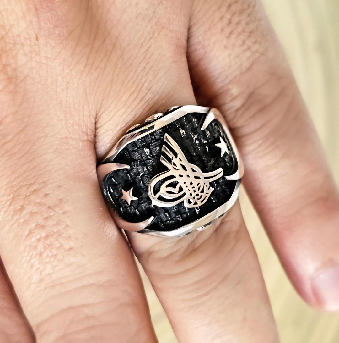 Mens Ottoman Tugra Ring Sterling Silver Sultan Signet Crescent Star - Etsy