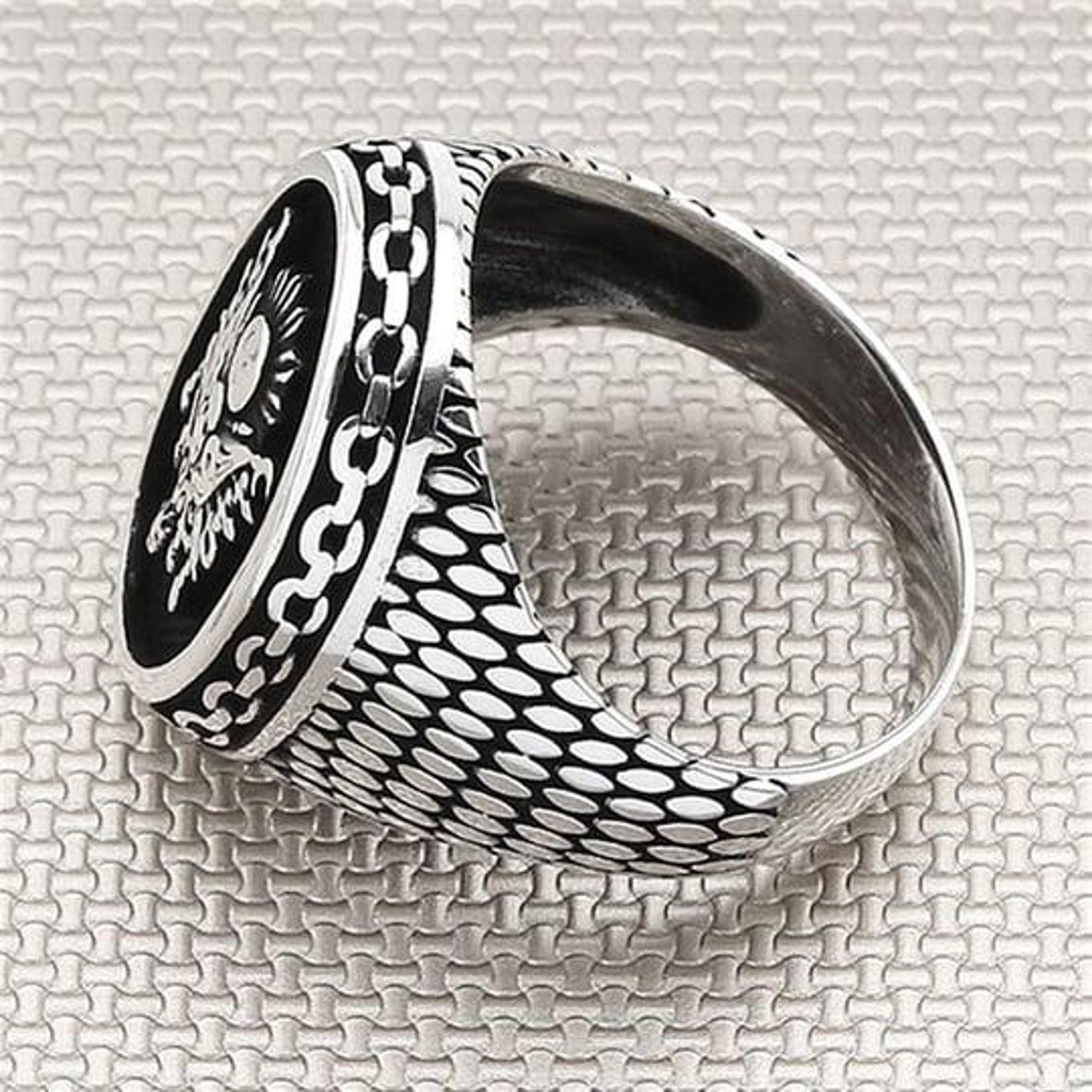 Ottoman Coat of Arms Signet Ring: 925 Sterling Silver Snake Scale Band ...