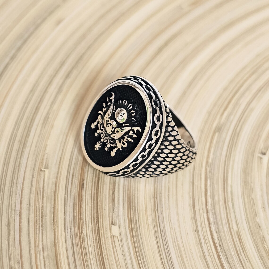 Ottoman Coat of Arms Signet Ring: 925 Sterling Silver Snake Scale Band ...