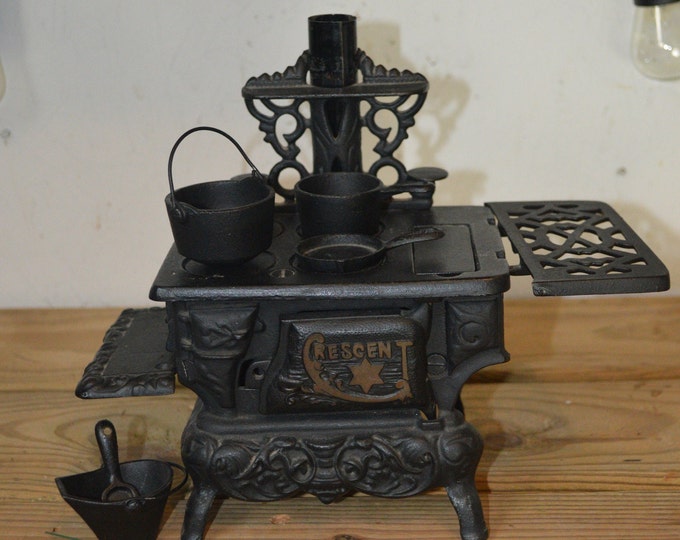 Antique Childs Cast Iron Crescent Stove With Greystone Pots and Pans - Etsy