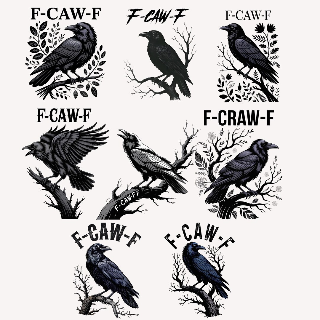 F-caw-f Black Craw, Raven PNG Bundle, – Funny Gothic Raven Design, Crow ...
