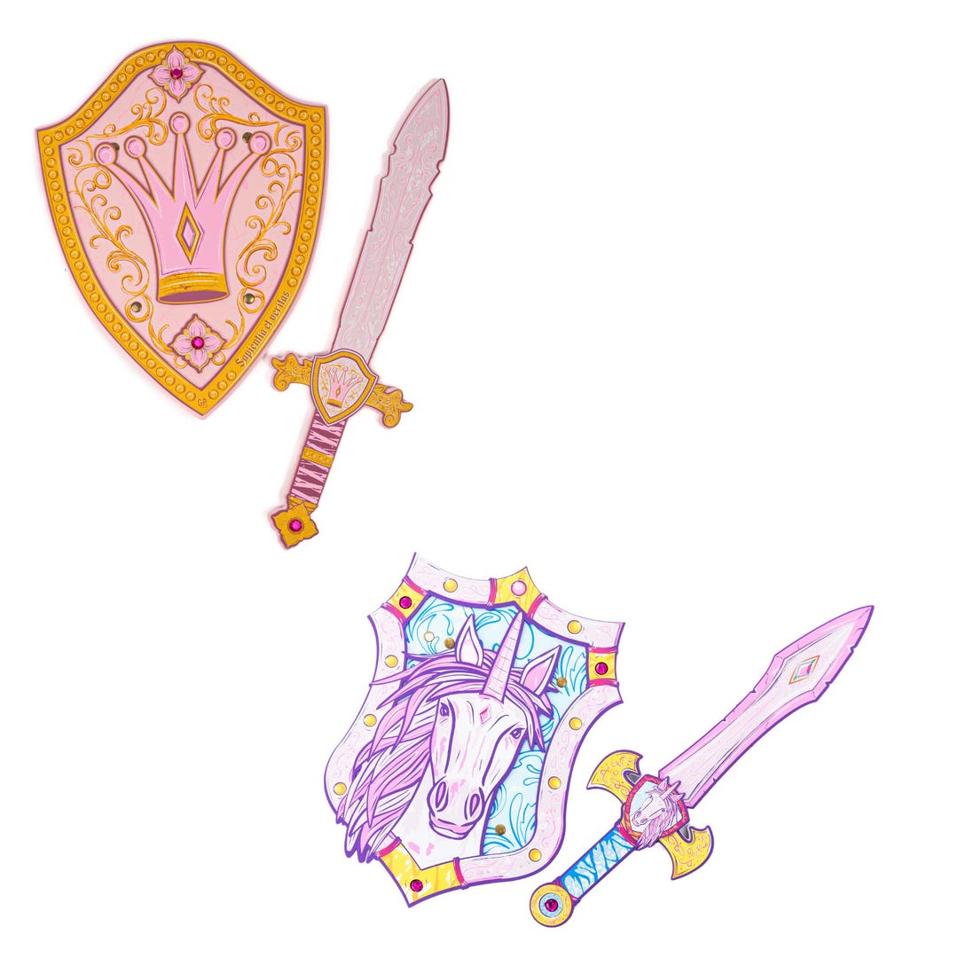 4 Piece Princess Unicorn Power EVA Sword Shield Bundle, Pink Swords and ...