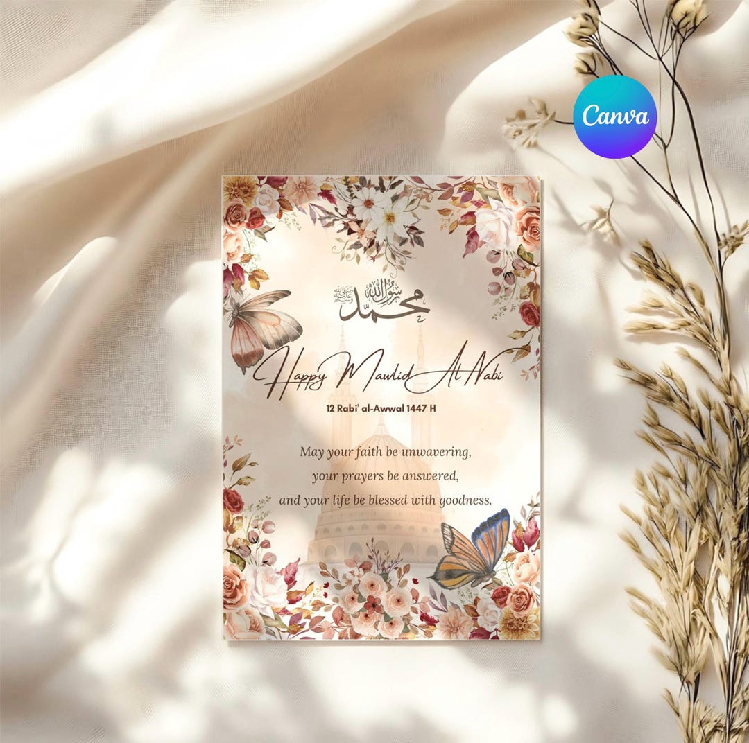 Mawlid Al Nabi Wishes Card, Editable Milad Un Nabi Mubarak Canva ...