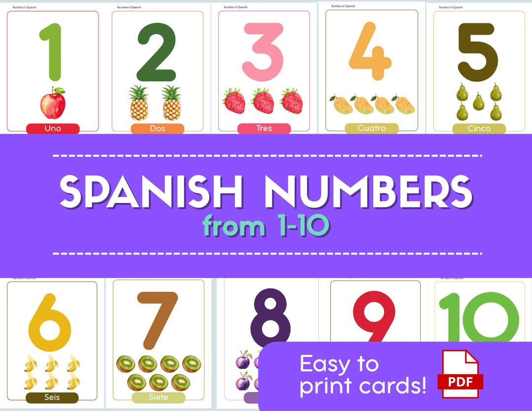 Spanish Numbers 1-10 Flashcards Printable | Fruit Theme | Bilingual ...