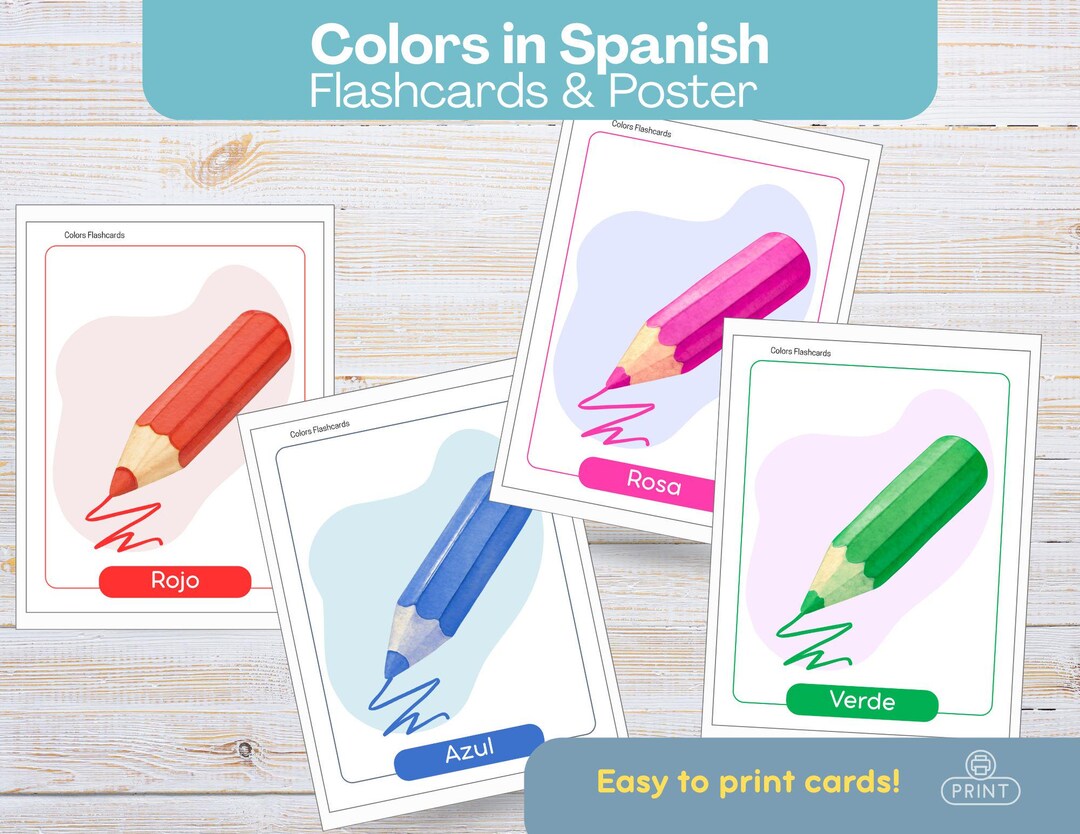 Spanish Colors Flashcards and Poster Printable | 11 Color Cards in ...