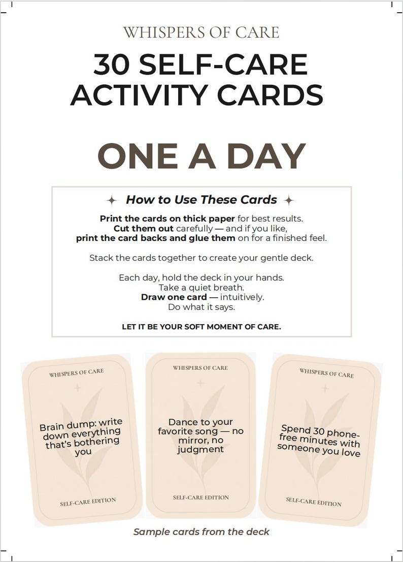 Printable Self-care Card Deck | One Card a Day for Emotional & Mental ...