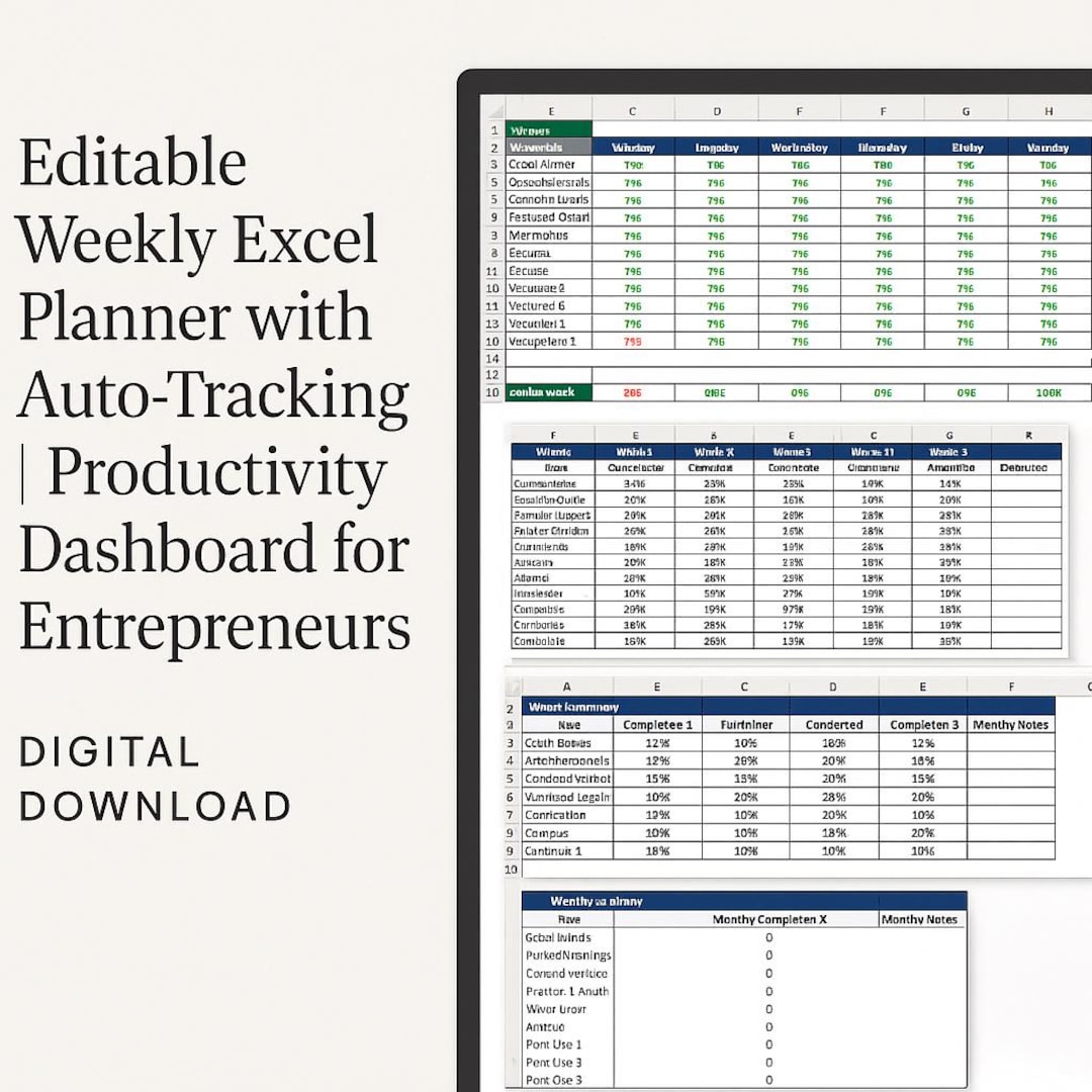 Editable Weekly Excel Planner for Productivity - Auto Task Tracker and ...