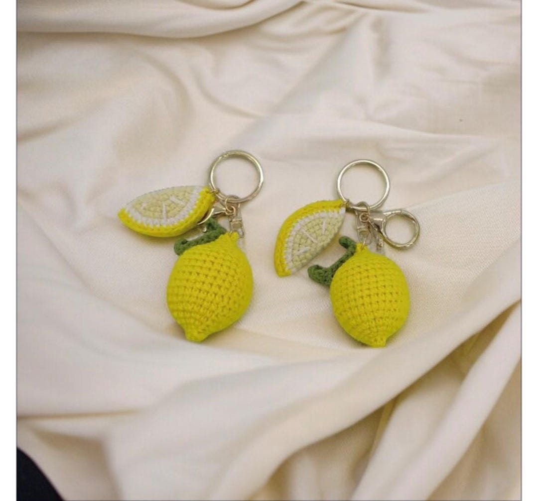 Crochet Lemon Keychain – Cute Fruit Bag Charm, Summer Key Ring ...