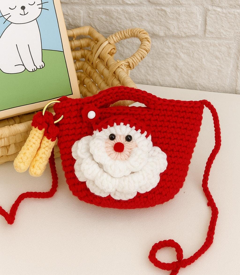 Christmas Crochet Bag - Santa Claus Purse , Cute Holiday Shoulder Bag ...