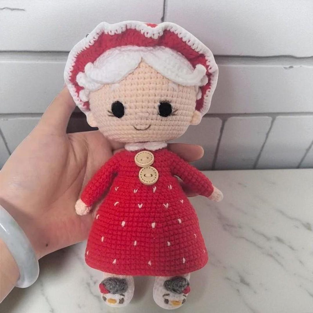 Crochet Granny Doll – Cute Amigurumi Plush Toy, Red Dress Doll ...