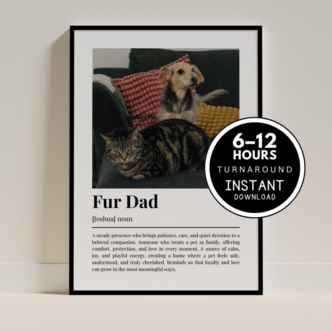 Fur Dad Definition Poster, Personalized Pet Photo Print, Custom Fur ...