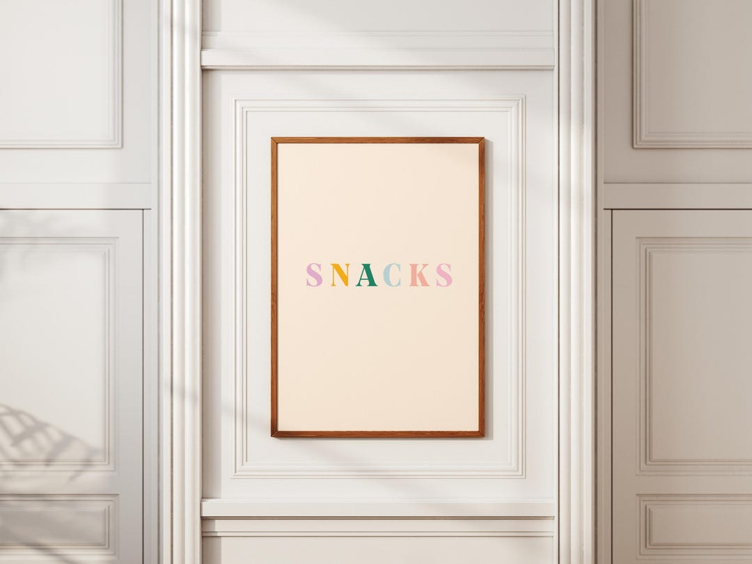 Snacks Typography Print, Retro Pastel Kitchen Wall Art, Modern Food ...
