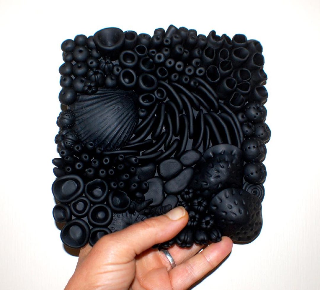 Square Coral Reef Relief Sculpture | Dark Monochromatic Wall Art ...