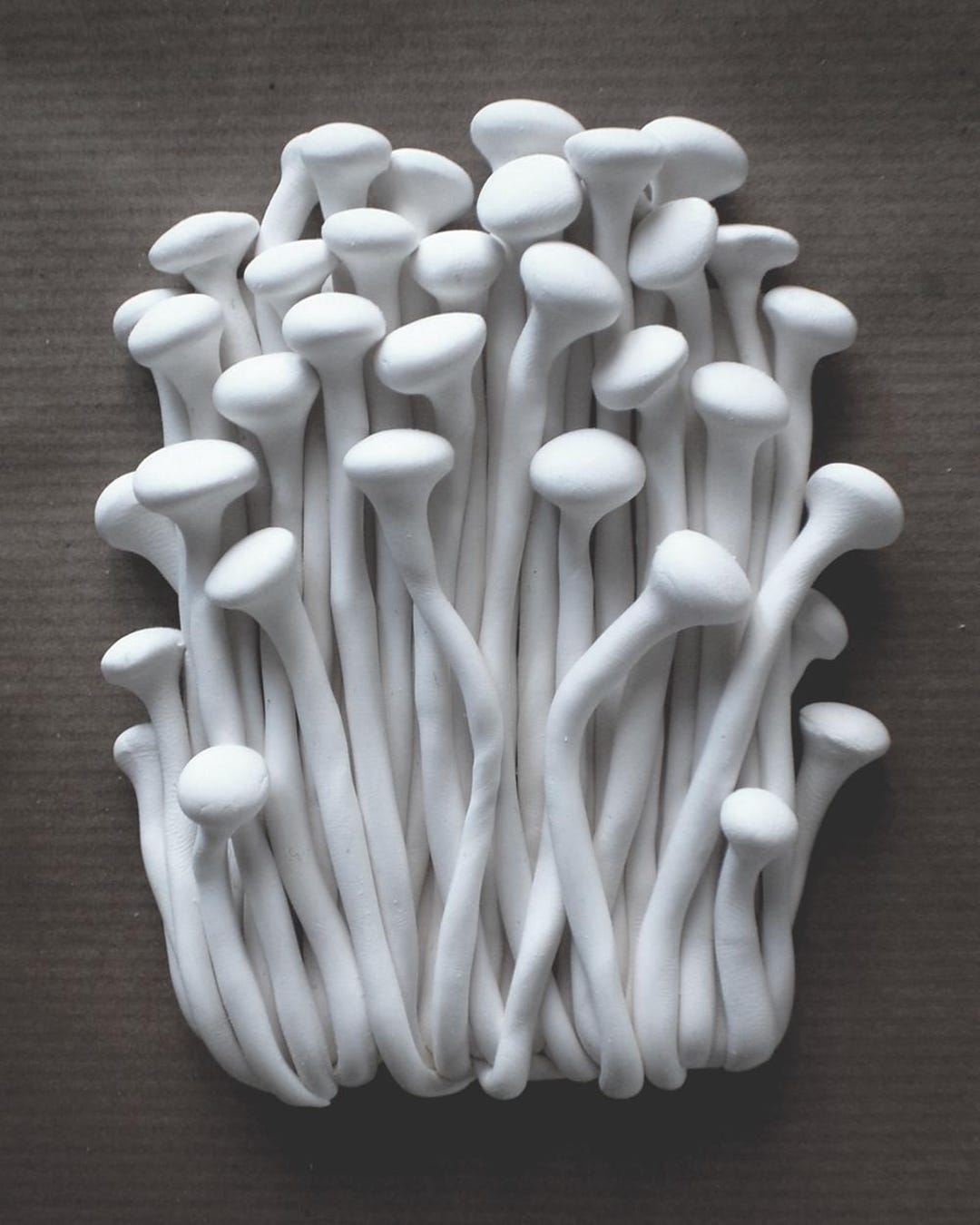 Enoki Mushroom Fungi Wall Sculpture 3D Clay Art, Modern Organic Decor ...