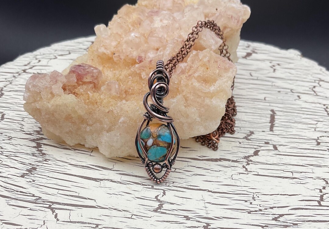 Spiny Oyster / Kingman Turquoise / Copper Small Copper Wire Wrapped ...