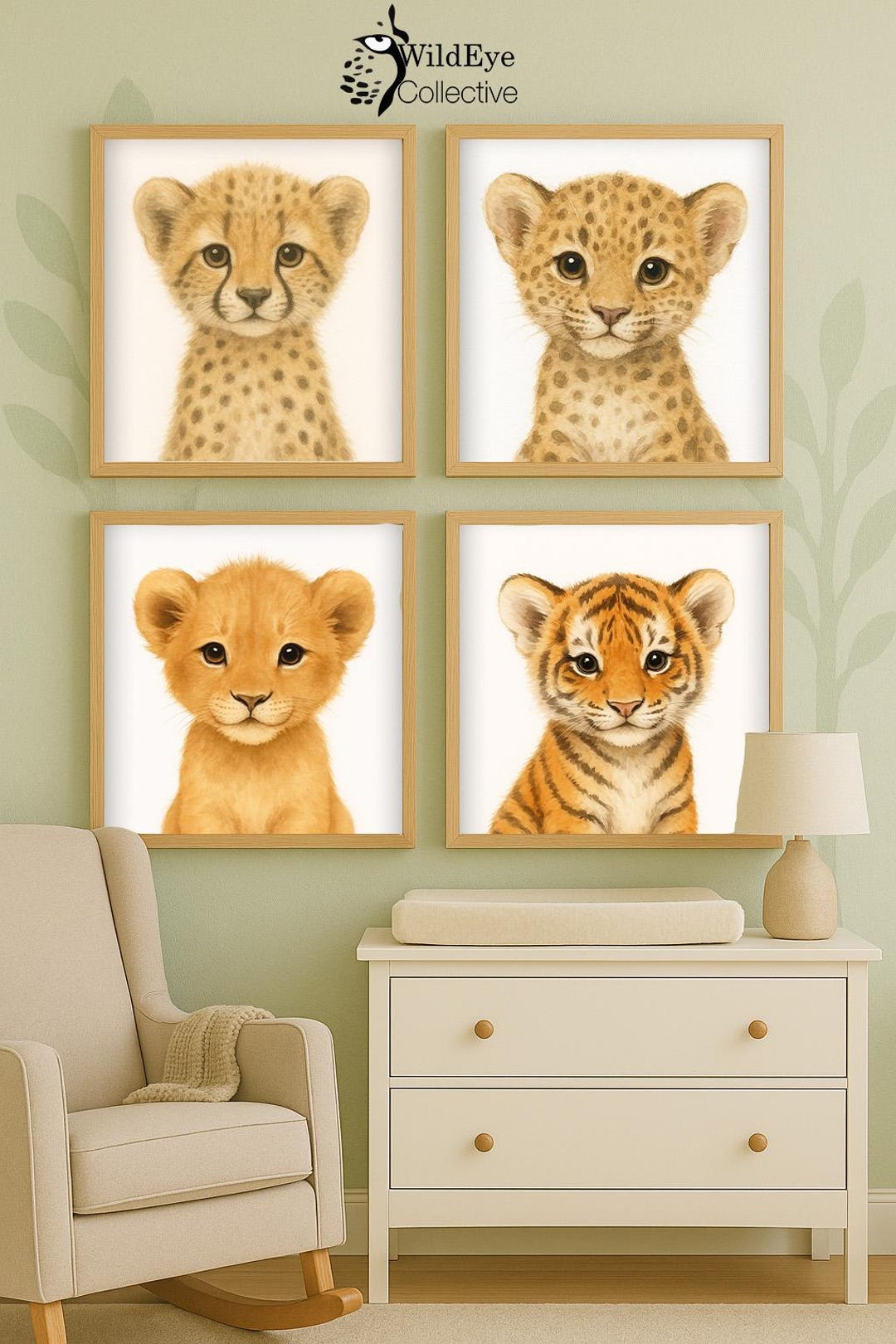 Safari Predator Cats Nursery Wall Art Set | Cheetah, Leopard, Lion ...
