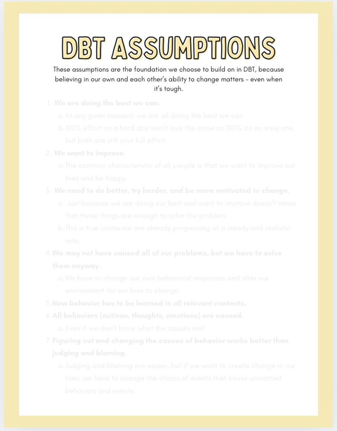 Redesigned DBT Assumptions Handout - Etsy