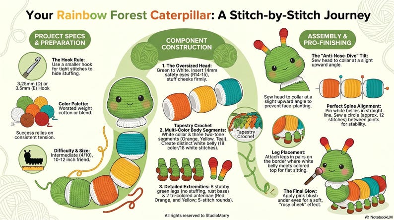 Kawaii Rainbow Caterpillar Crochet Pattern, Amigurumi Stuffed Animal ...