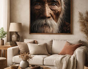 Himalayan Sage Portrait - Realistic Mountain Man Art, Wise Elder ...