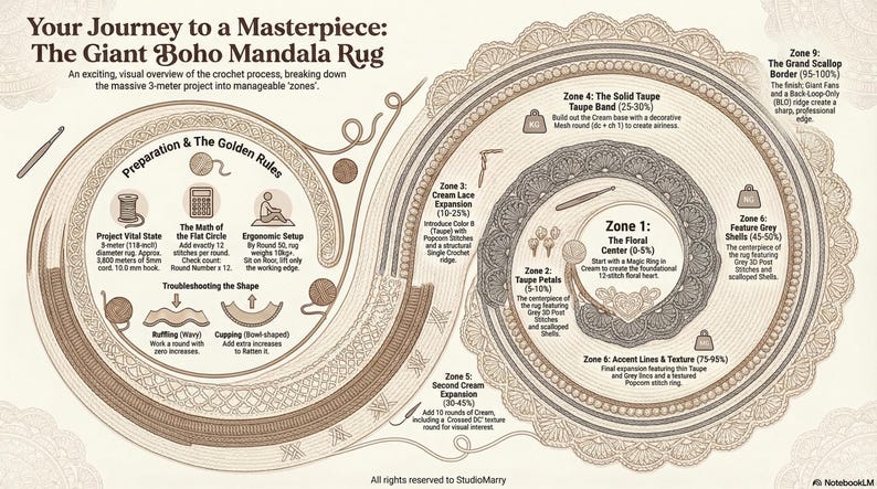 Giant Mandala Crochet Pattern | Boho Floor Decor (digital Multilingual ...