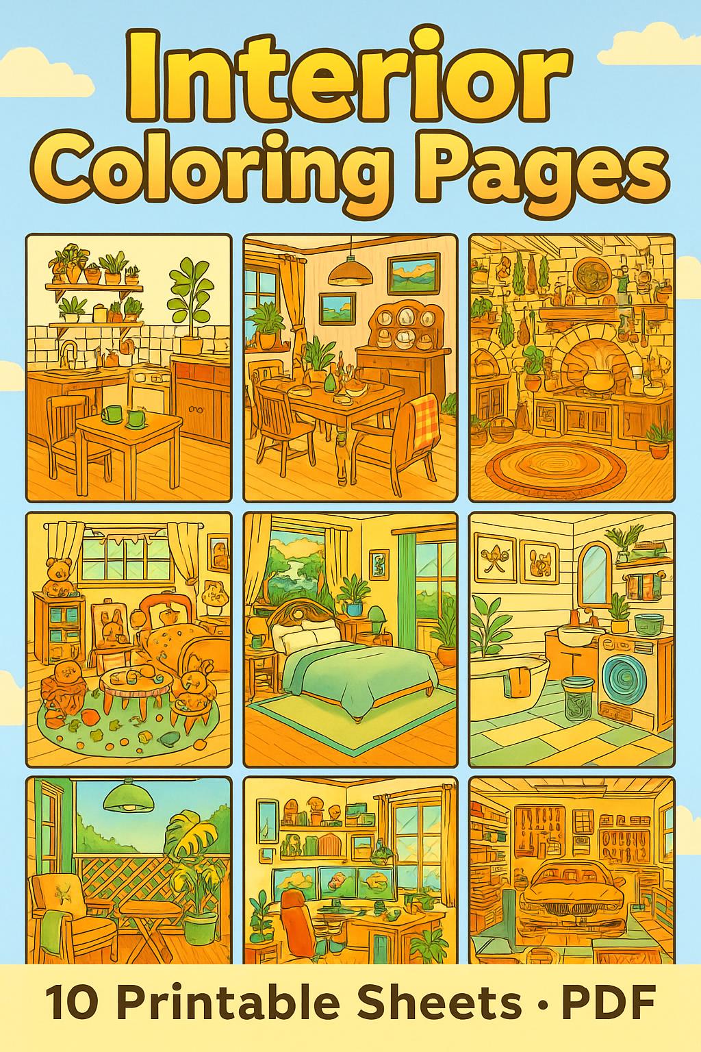 Cozy Home Interiors Coloring Pages – 10 Printable A4 Sheets, PDF - Etsy