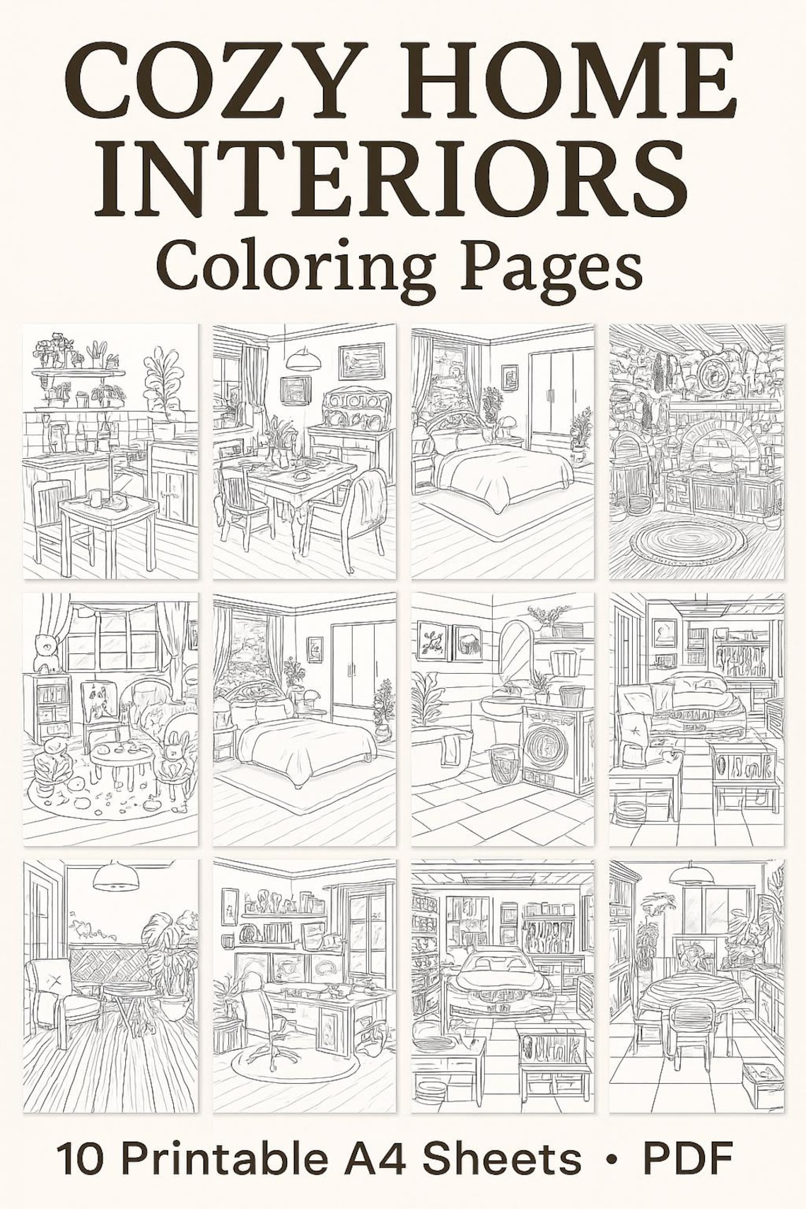 Cozy Home Interiors Coloring Pages – 10 Printable A4 Sheets, PDF - Etsy