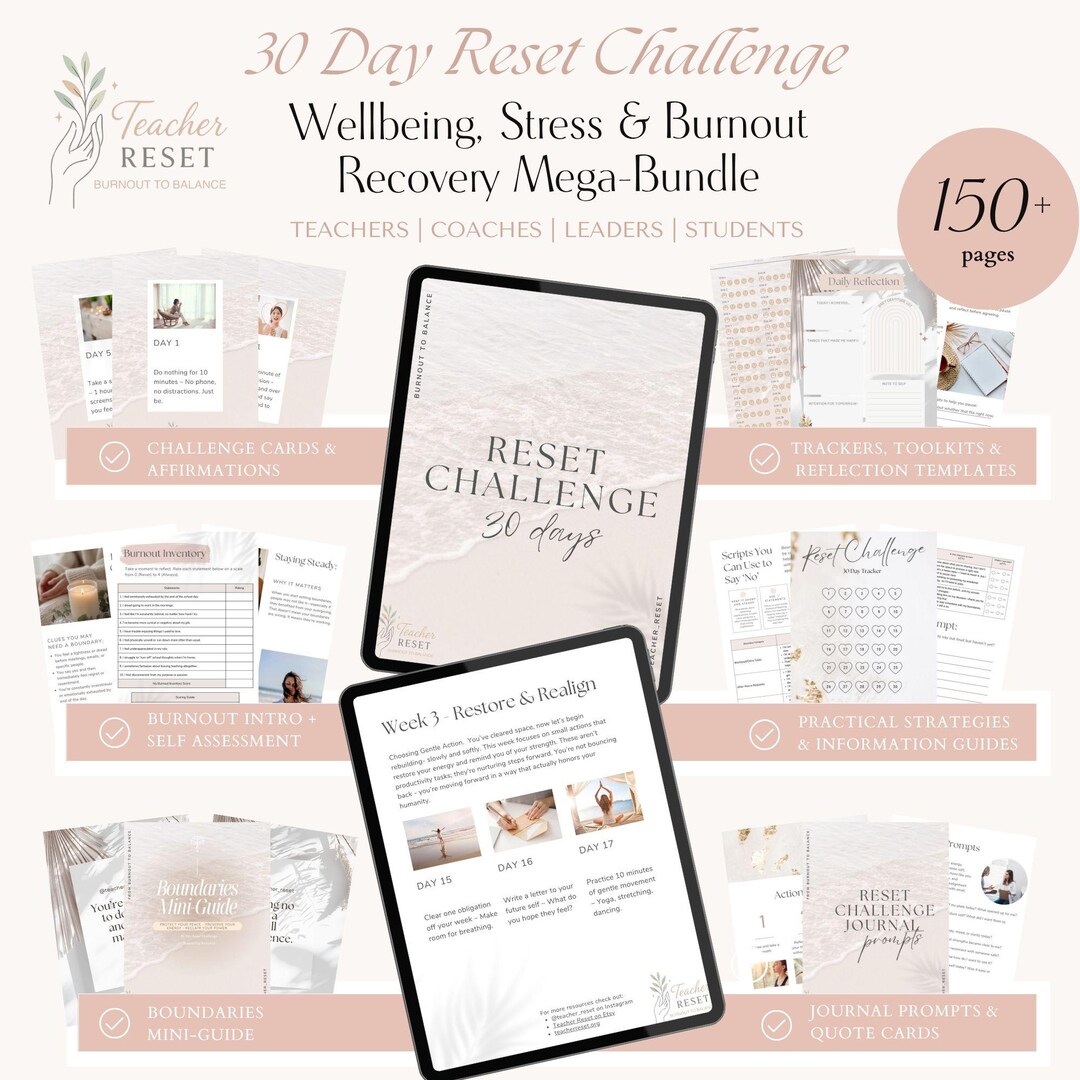 Teacher Burnout Recovery Workbook Mega Bundle: 30-day Reset Challenge ...