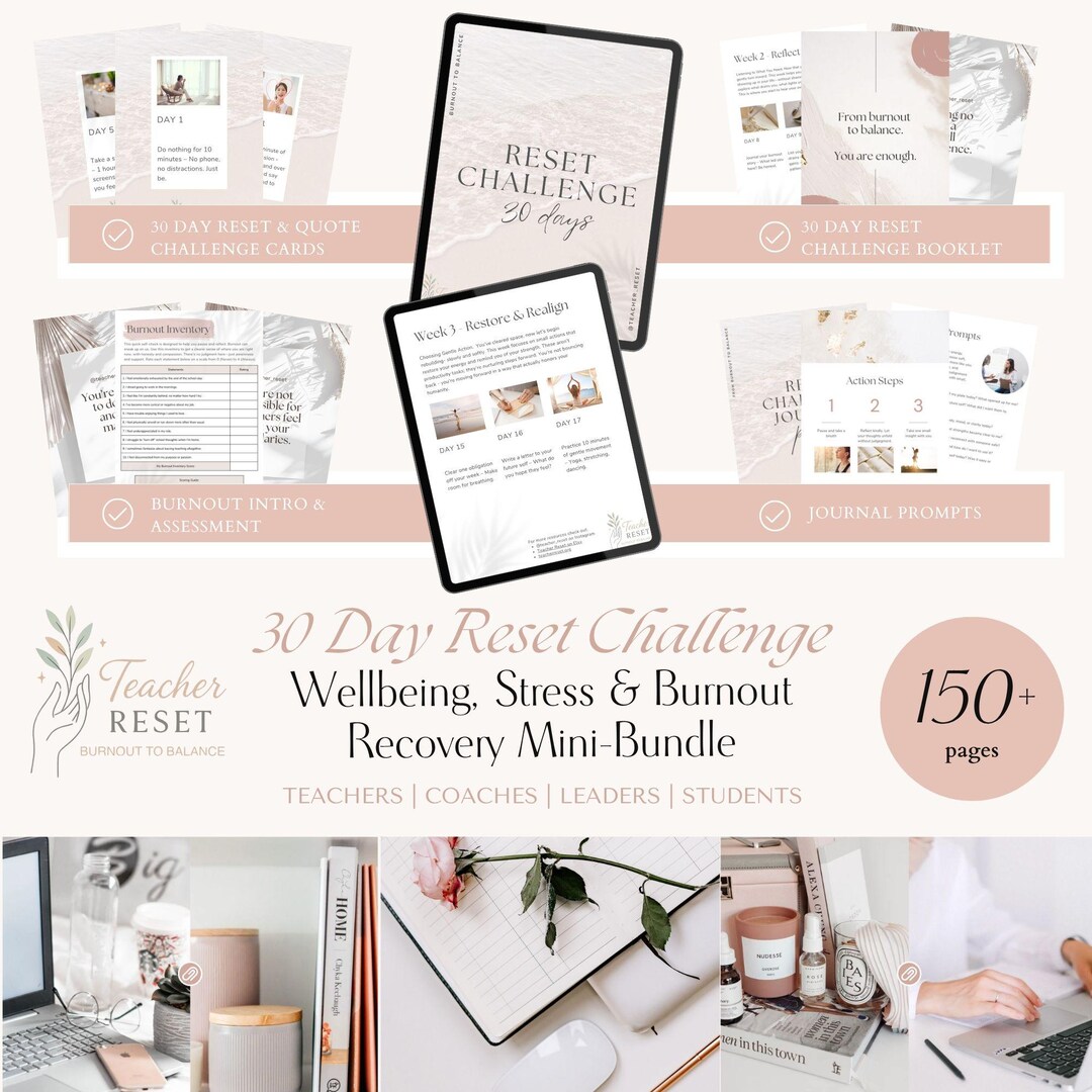 Teacher Burnout Recovery Workbook and Mini-bundle: 30-day Reset ...