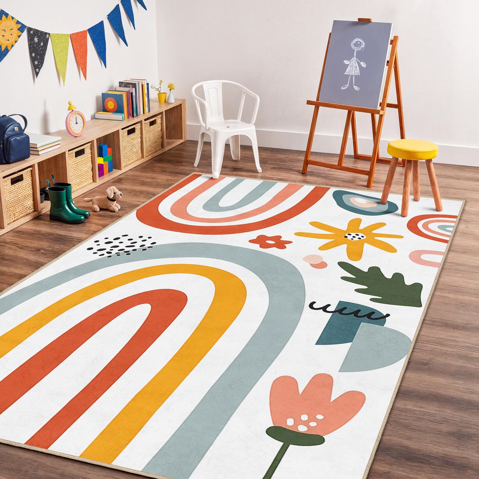 Colorful Rainbow Patterned Kids Room Rug, Bright Rectangular Playroom ...