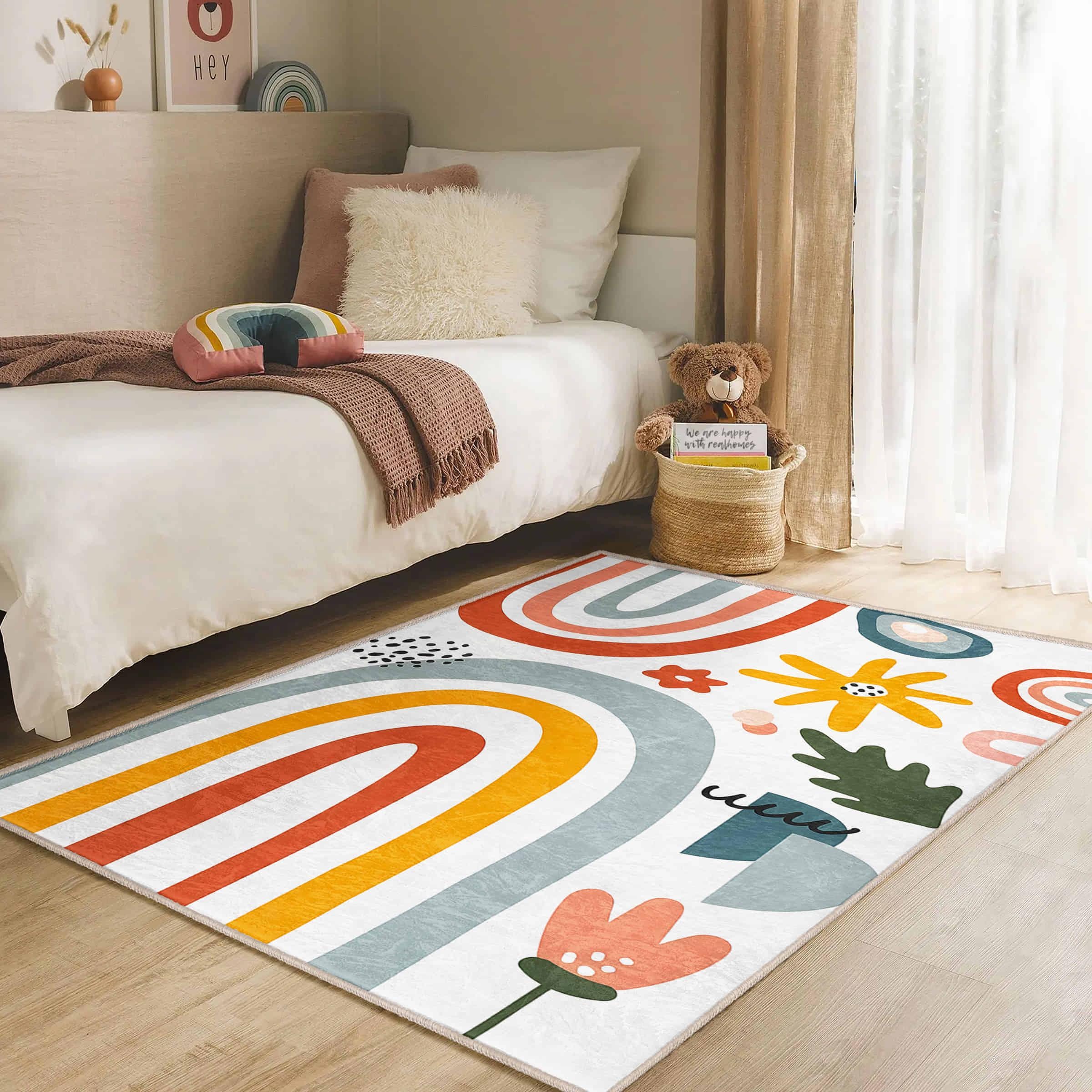 Colorful Rainbow Patterned Kids Room Rug, Bright Rectangular Playroom ...