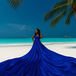Electric Blue Satin Flying Dress, Custom Train Gown - Etsy