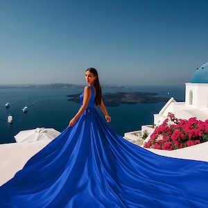 Electric Blue Satin Flying Dress, Custom Train Gown - Etsy