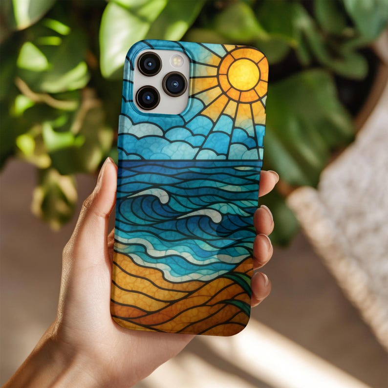 Stained Glass Beach and Ocean Print Smartphone Case, Colorful Handy ...