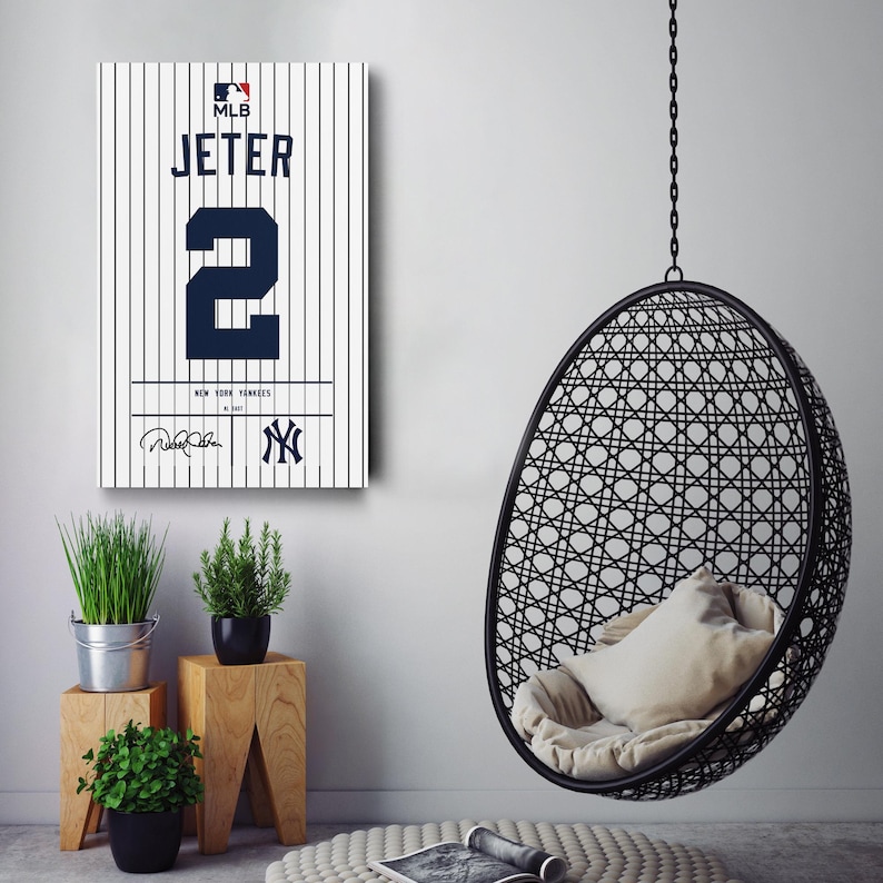 Derek Jeter Jersey Art New York Yankees MLB Wall Art Home Decor Hand ...