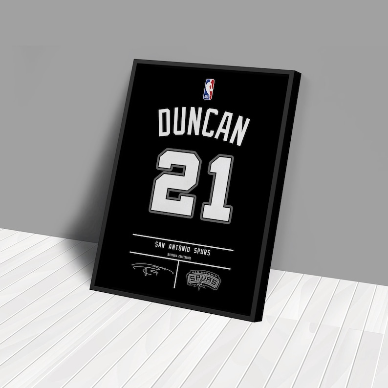 Tim Duncan Jersey Art San Antonio Spurs NBA Wall Art Home Decor Hand ...