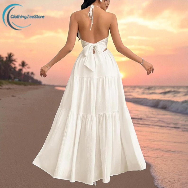 White Maxi Dress - Backless Dress - Beach Sundress - Pleated Dress - V ...